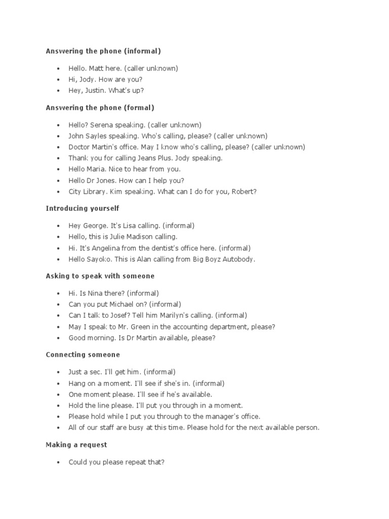 Answering The Phone | Download Free PDF | Question | Voicemail