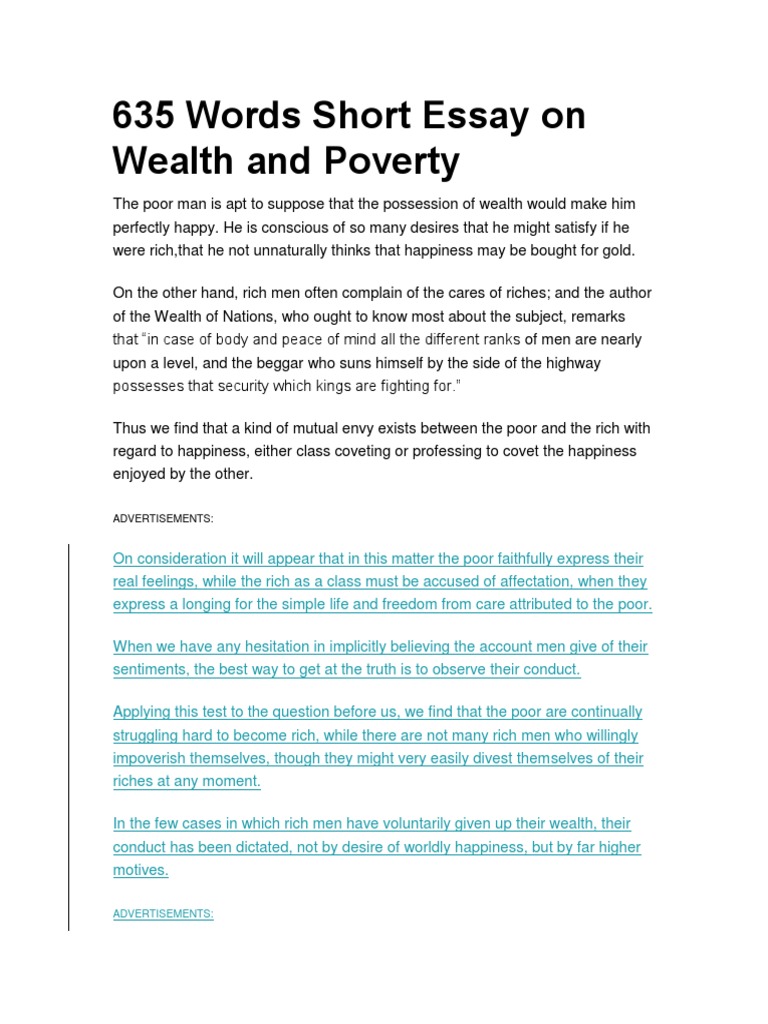635 Words Short Essay On Wealth and Poverty | PDF | Poverty | Poverty ...