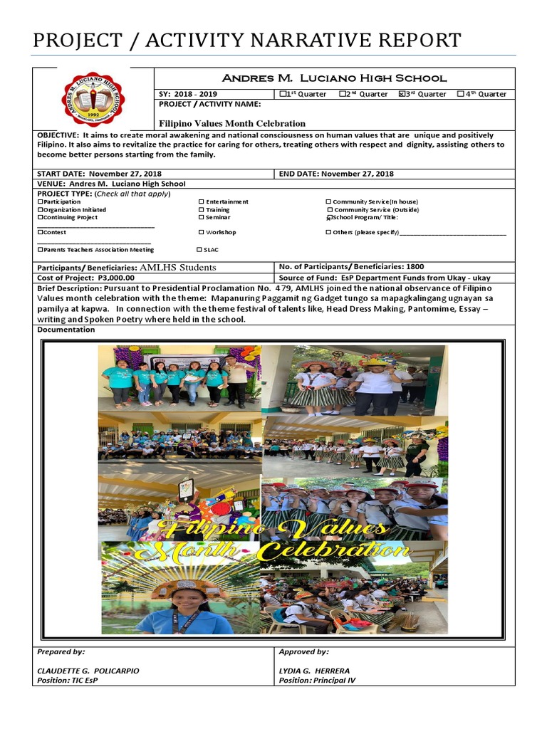 NARRATIVE REPORT Filipino Values Month Celebration | PDF