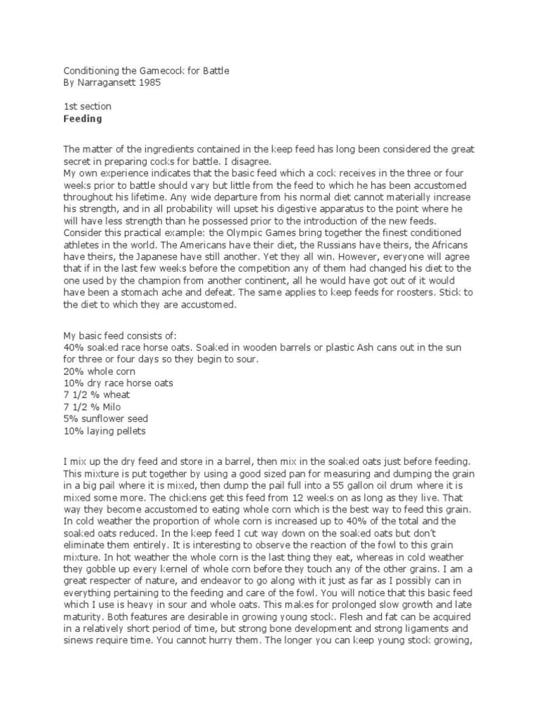 Conditioning The Gamecock For Battle | PDF | Weight | Rooster