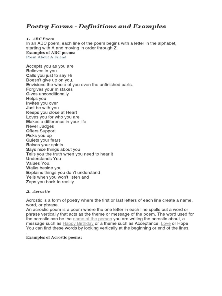 Poetry Forms - Definitions and Examples | PDF | Sonnets | Poetry
