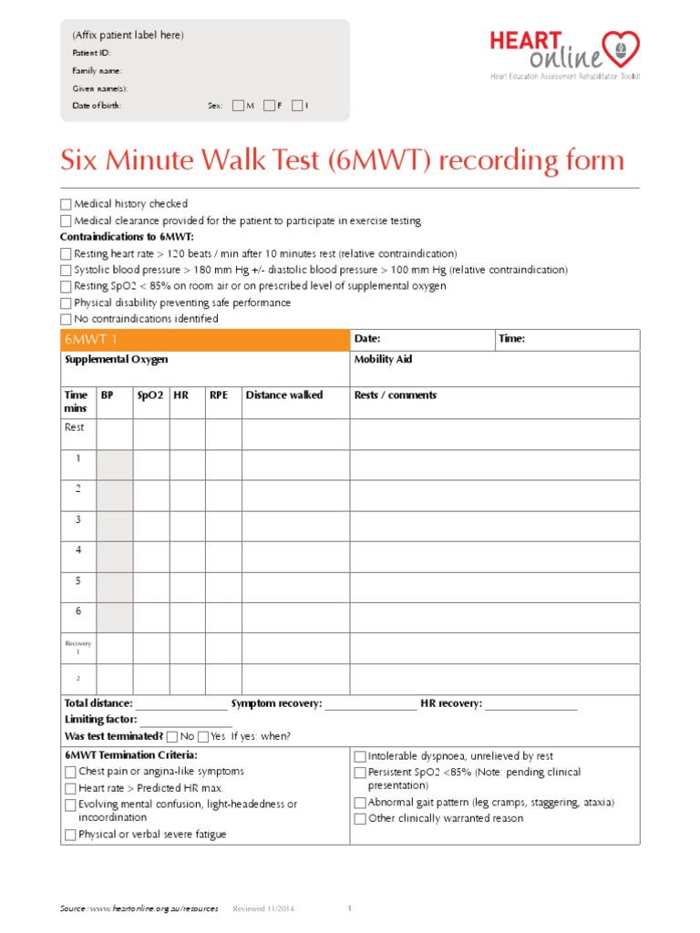 6-Minute Walk Test Recording Form | PDF