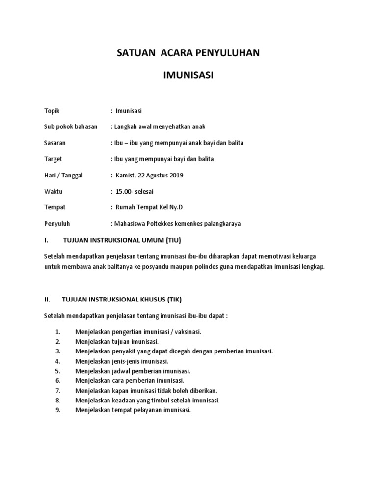 Contoh SAP Imunisasi | PDF | Karier & Perkembangan | Kesehatan Holistik