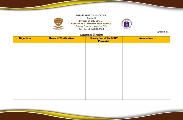 Objectives Means of Verification Description of The MOV Presented ...