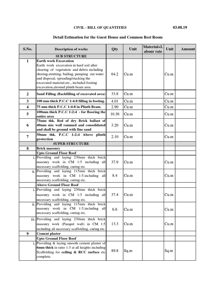 Bill of Qty | PDF | Paint | Plaster