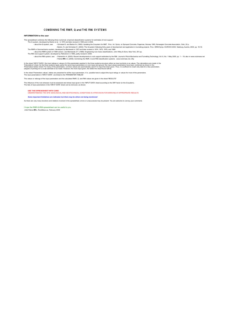 Combining The RMR, Q and The Rmi Systems: INFORMATION To The User | PDF ...