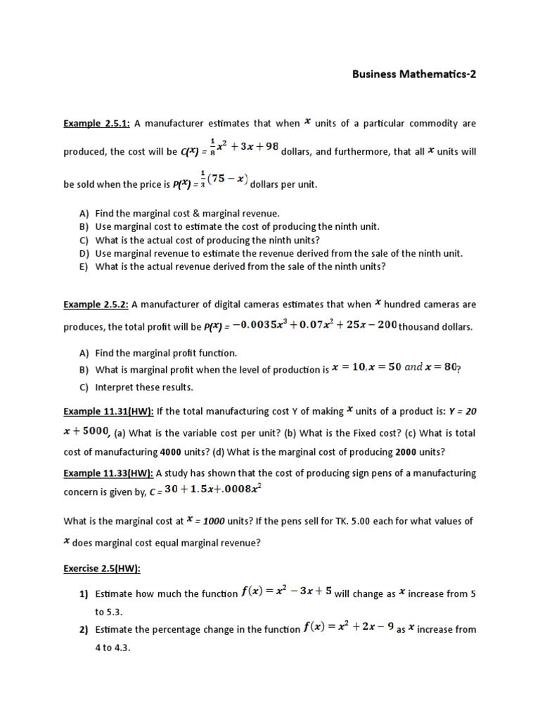 Business Math 2 | PDF | Cost | Revenue