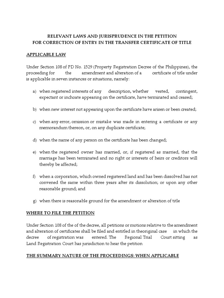 Correction of Entry in The TCT | PDF | Decree | Summary Judgment