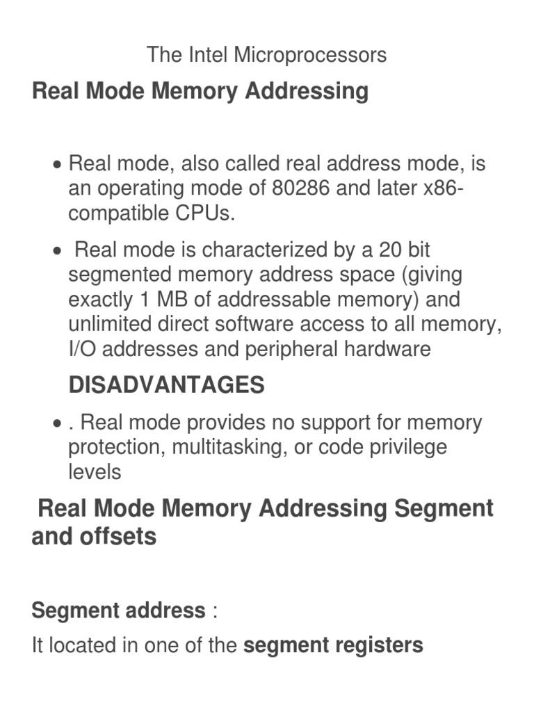 Real Mode Addressing in Microprocessor | PDF
