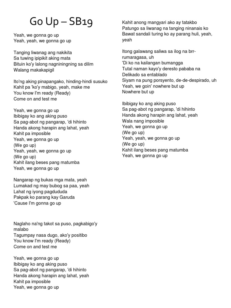 Go Up - Sb19 Lyrics | PDF