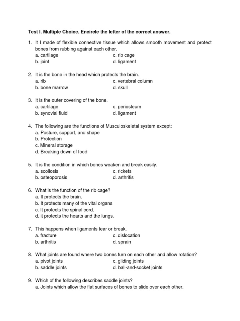 Test I. Multiple Choice. Encircle The Letter of The Correct Answer ...
