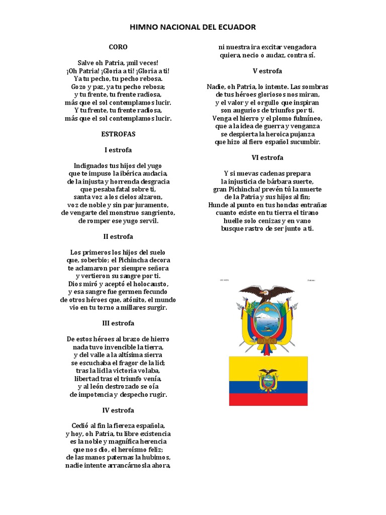 Himno Nacional Del Ecuador | Himnos | Símbolos nacionales