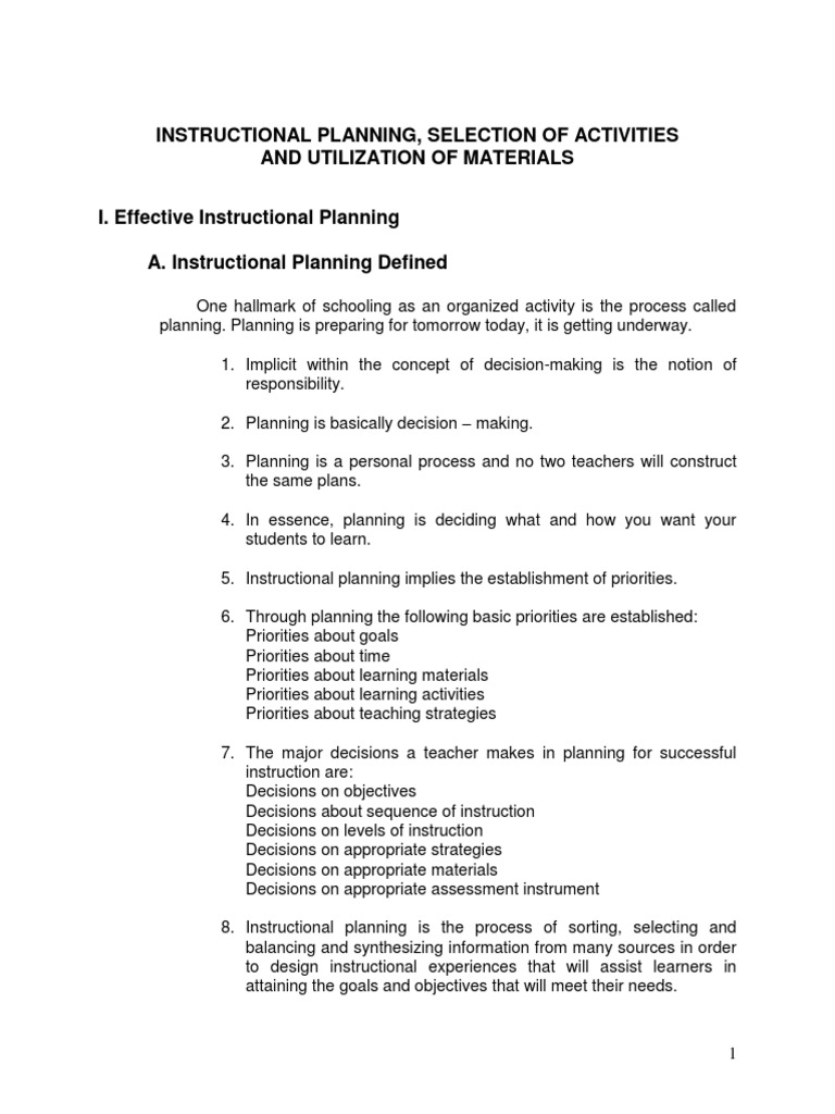 Instructional Planning | PDF | Learning | Teachers