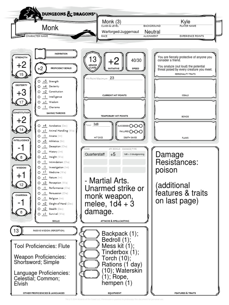 Monk DND | PDF | Role Playing | Role Playing Games