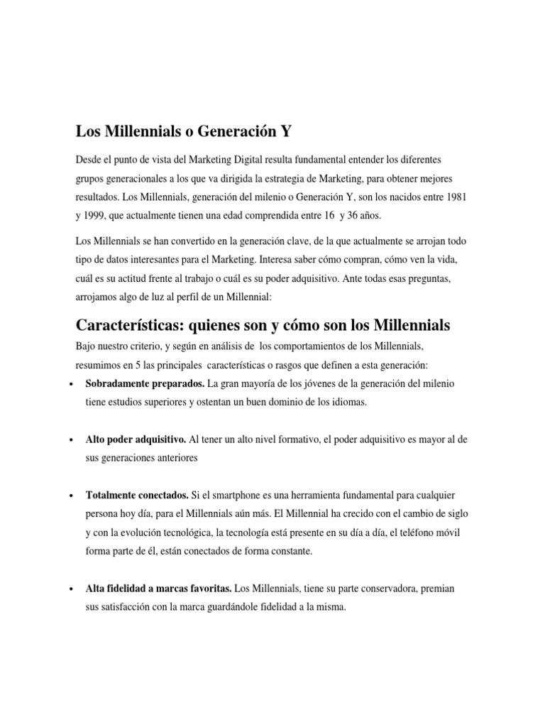 Los Millennials o Generación Y | PDF | Millennials | Tecnología de ...