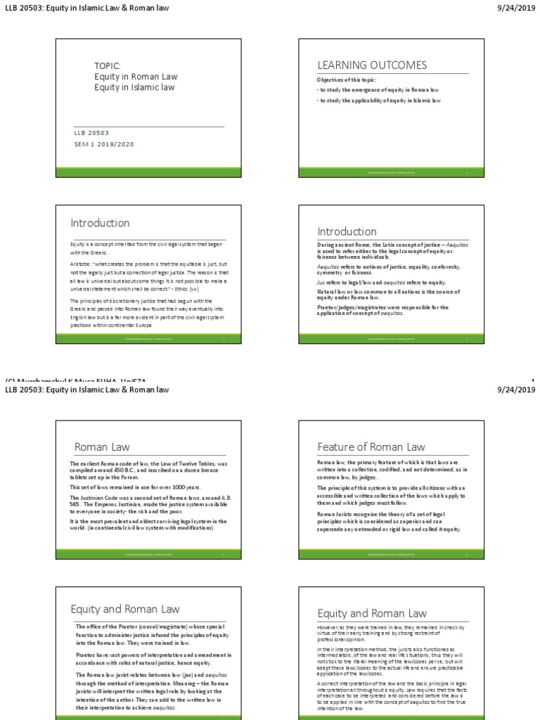 Equity Under Roman Islamic Law | PDF | Sharia | Roman Law