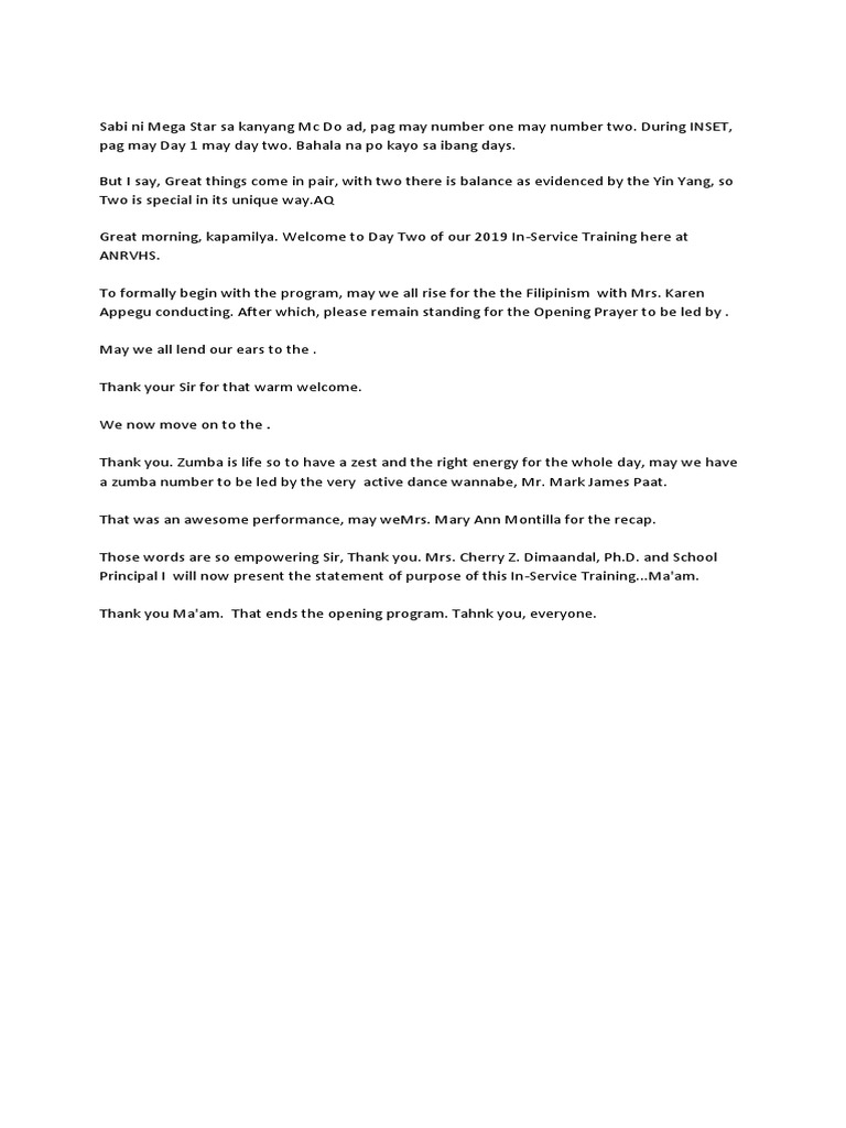 Day Two INSET Program Recap | PDF