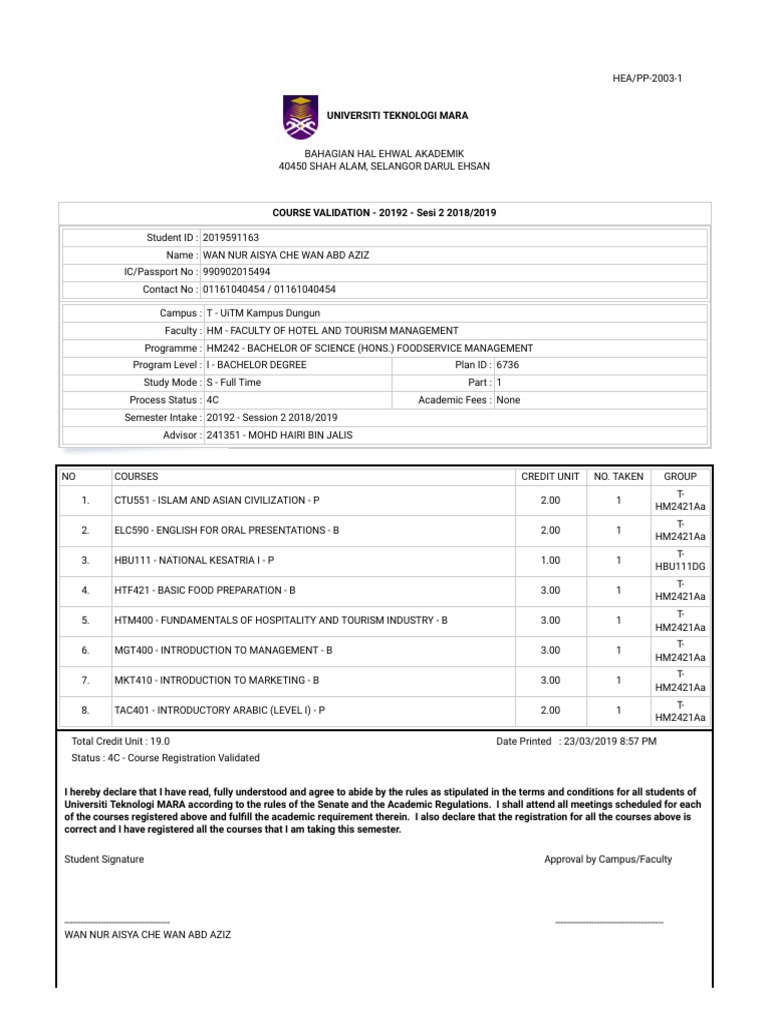 Course Registration Slip - Final PDF | PDF | Academia