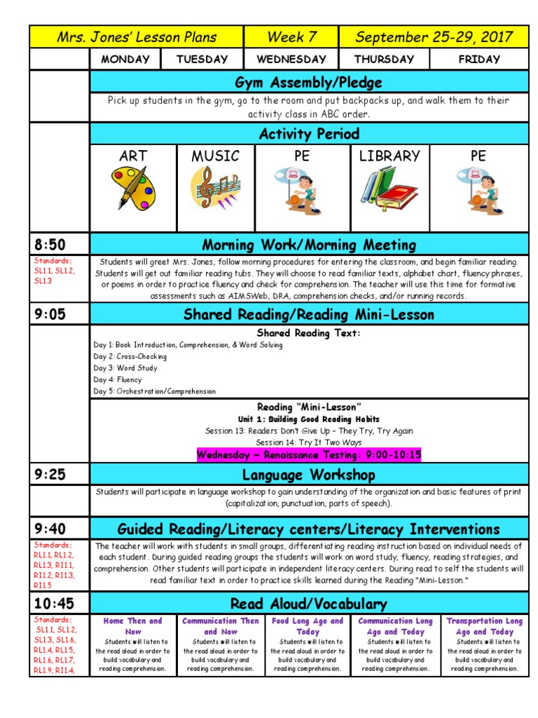 Week 7 Lesson Plans for Mrs. Jones | PDF | Reading Comprehension | Phonics