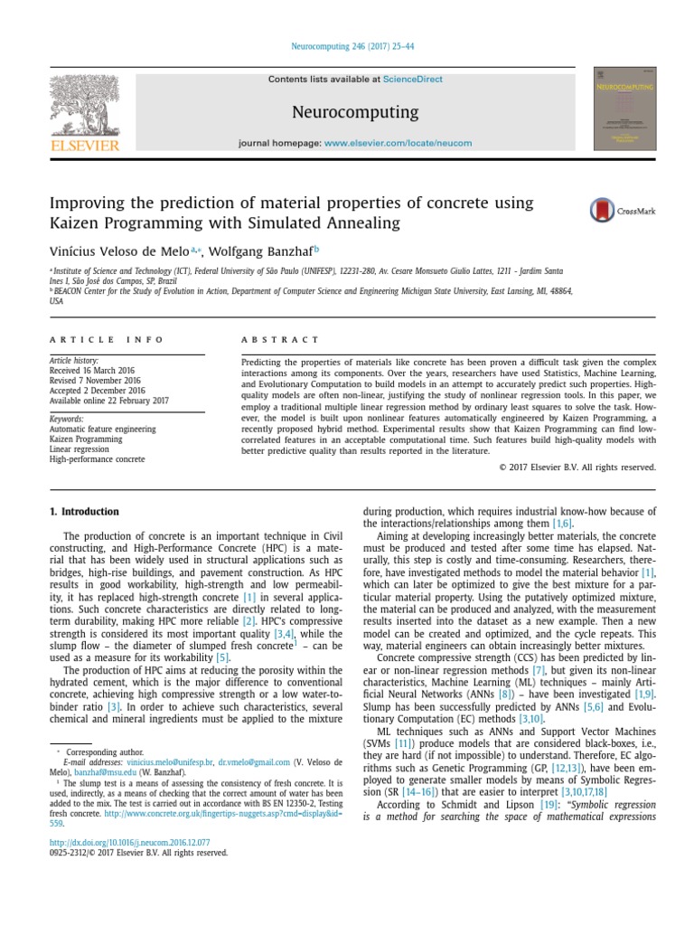 Paper Improving The Prediction Of Material Properties Of Concrete Using Kaizen Programming With