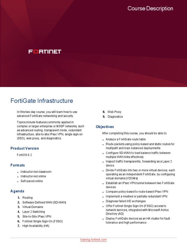 Fortigate Infrastructure: Course Description | PDF | Virtual Private ...