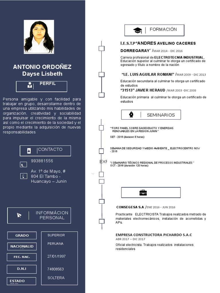 Curriculum Vitae ANTONIO ORDOÑEZ Dayse Lisbeth 1 | PDF | Modificación de comportamiento | Cognición