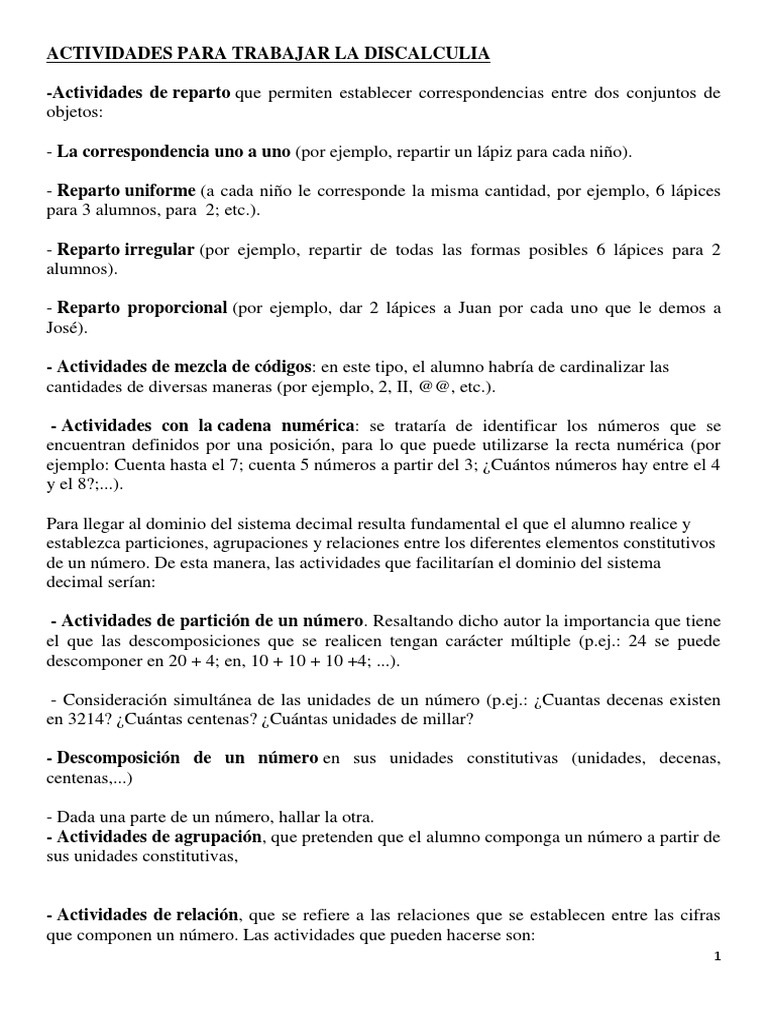 Actividades para Trabajar La Discalculia | PDF | Decimal | Lápiz