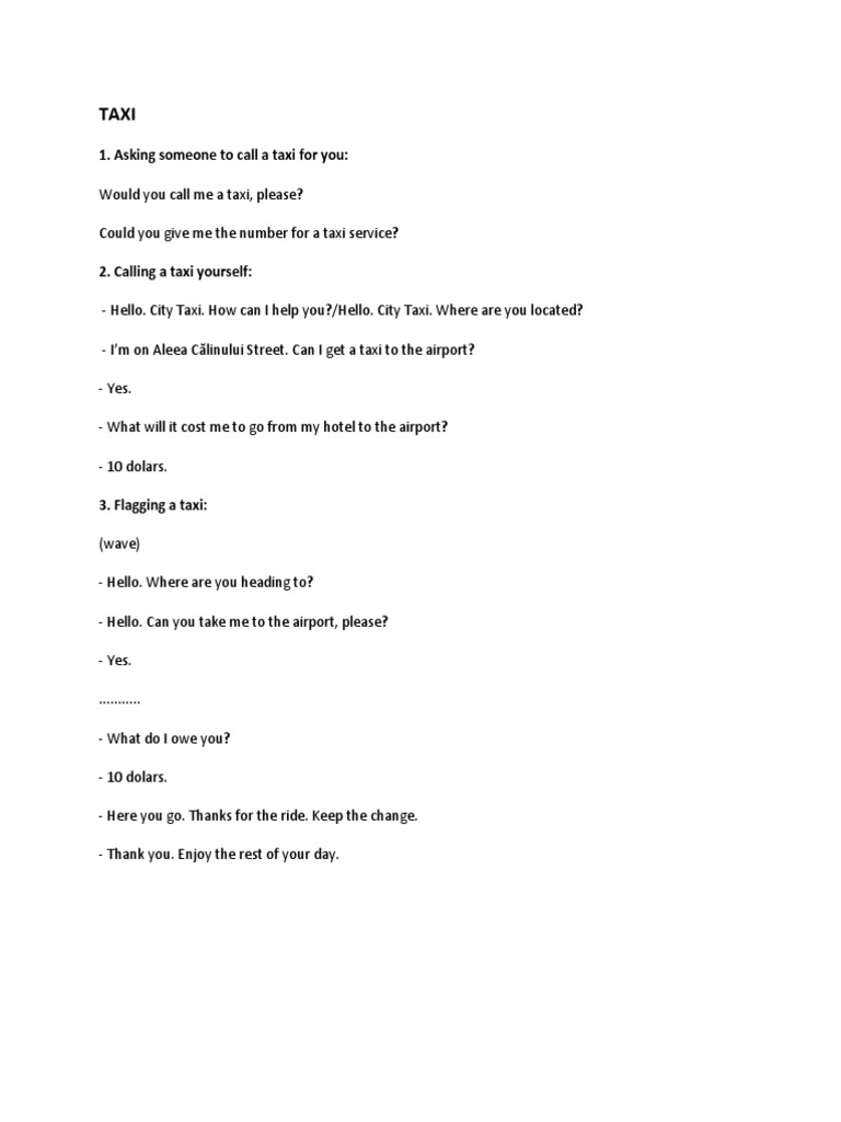 Asking Someone To Call A Taxi For You | PDF