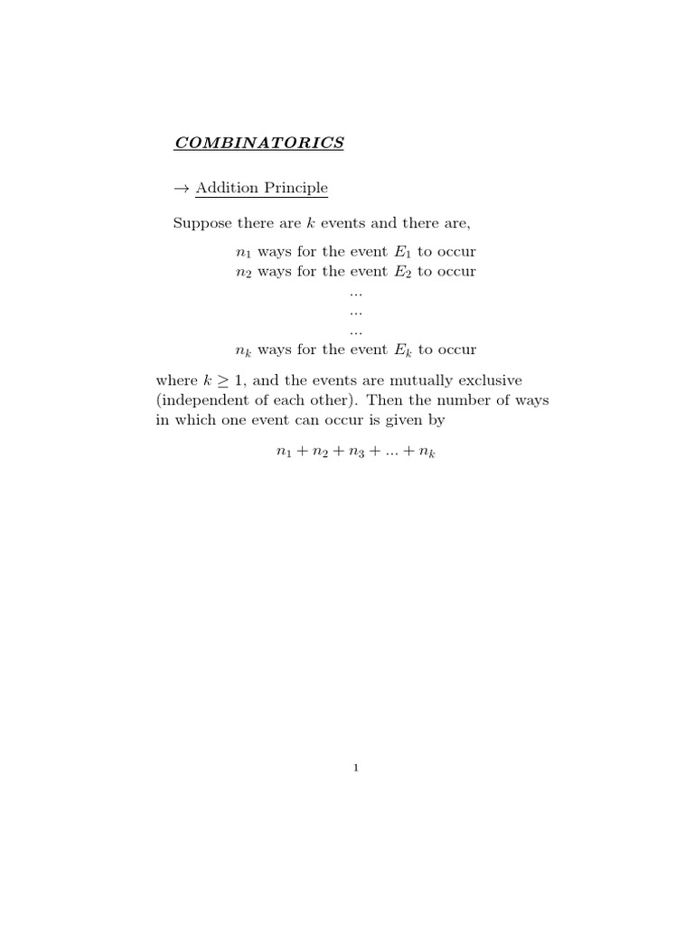 Combinatorics: Addition Principle | PDF | Language Arts & Discipline | Teaching Methods & Materials