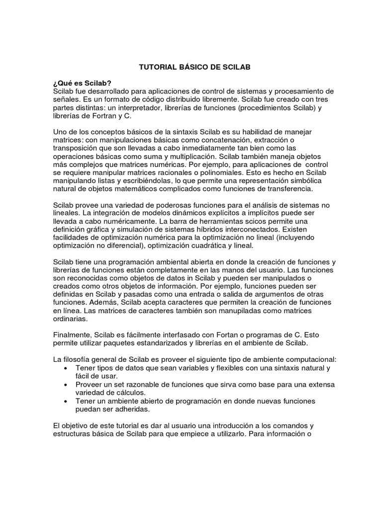 Tutorial Scilab PDF | PDF | Matriz (Matemáticas) | Función (Matemáticas)