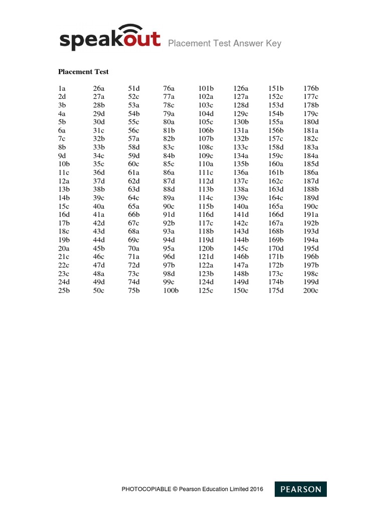 Placement Test Answer Key | PDF