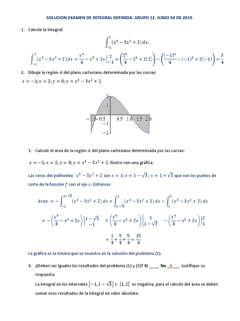 Solución de Examen de Integrales Definidas | PDF | Intervalo ...