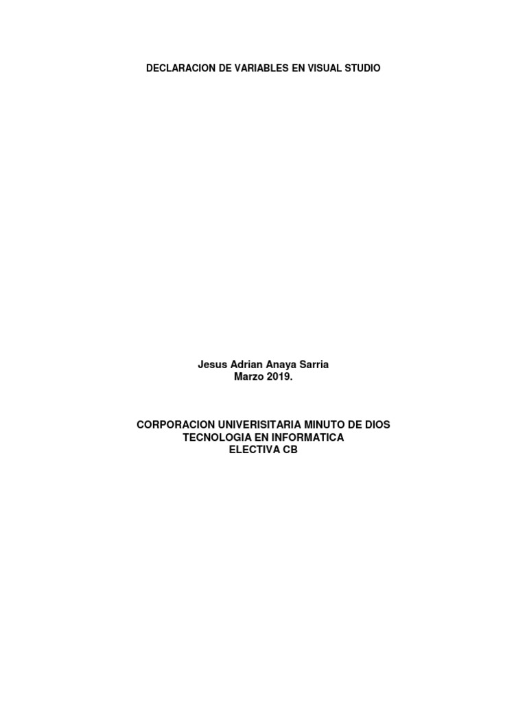 Declaración de Variables en Visual Basic | PDF | Lenguaje de programación | Variable (informática)