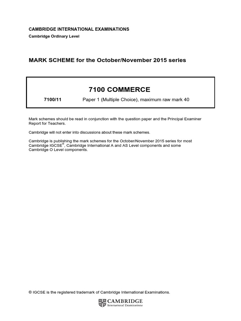 7100 Commerce: MARK SCHEME For The October/November 2015 Series | PDF ...