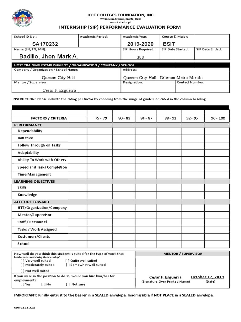 April 2017 Update Icct 2017 Sip Evaluation Form General 1 | PDF ...