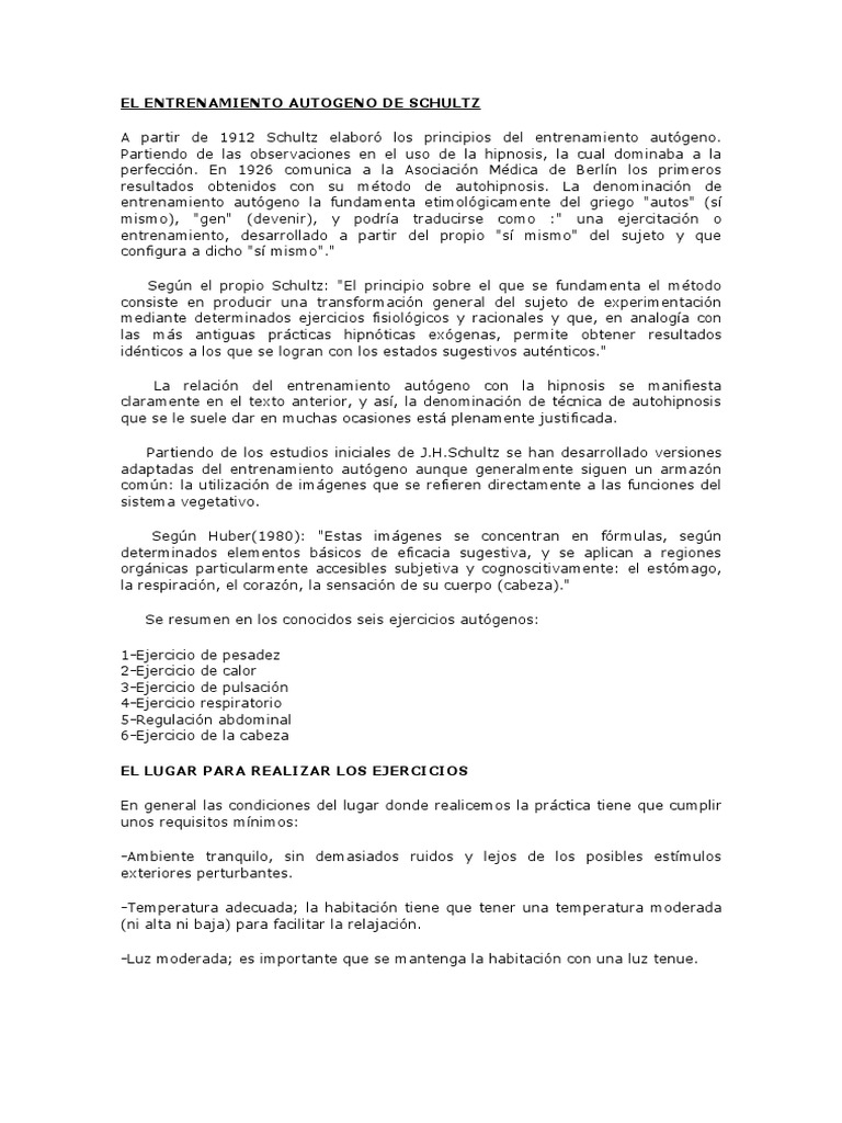 El Entrenamiento Autogeno de Schultz | PDF | Tratamiento de salud ...