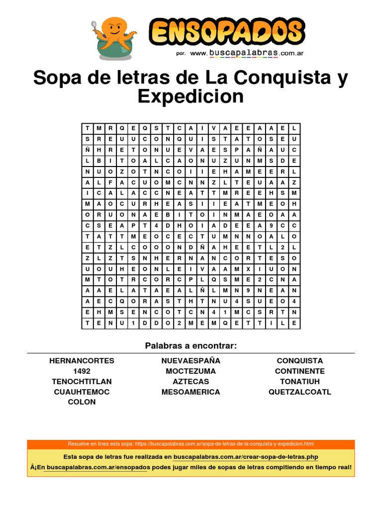 Sopa de Letras La Conquista y Expedicion | PDF | Cultura de las ...