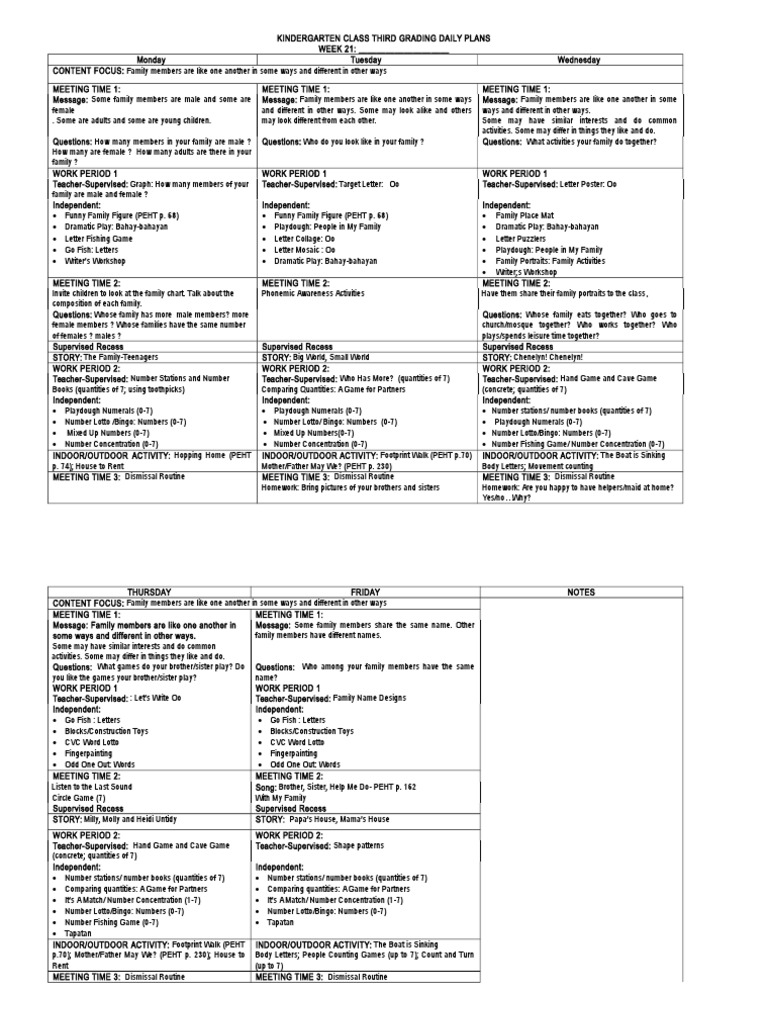Kindergarten Week 21 Daily Plans | PDF
