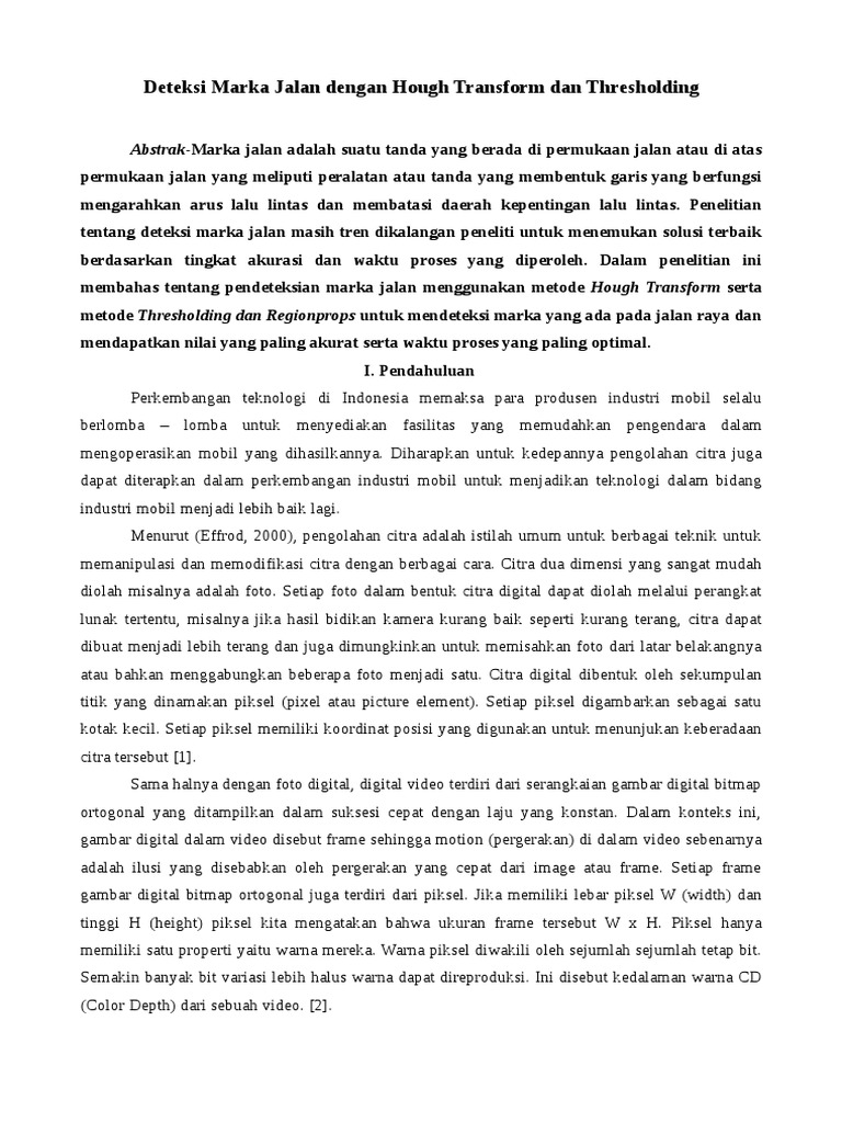 Thresholding Dan Regionprops Untuk Deteksi Pergerakan Kendaraaan | PDF