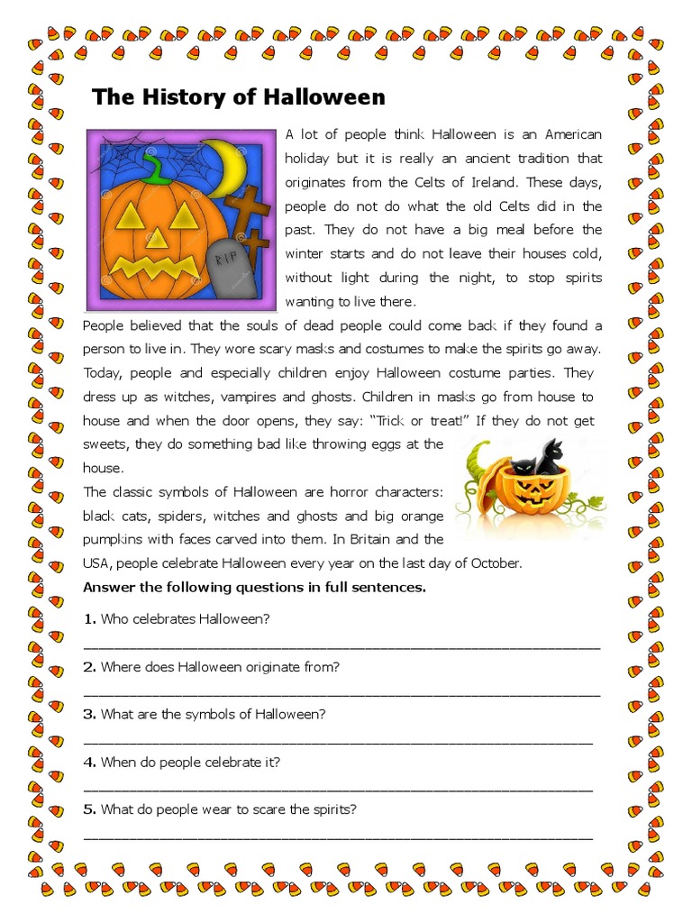 The History of Halloween Reading Comprehension Exercises 74041 | PDF