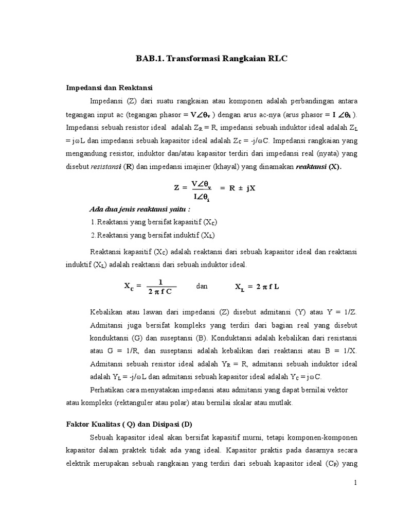 BAB.1. Transformasi Rangkaian RLC: Impedansi Dan Reaktansi | PDF