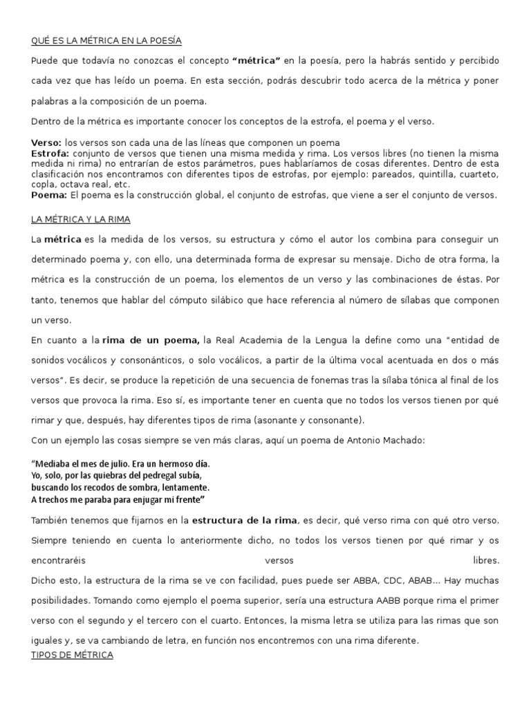 Qué Es La Métrica en La Poesía | PDF | Metro (poesía) | Rima