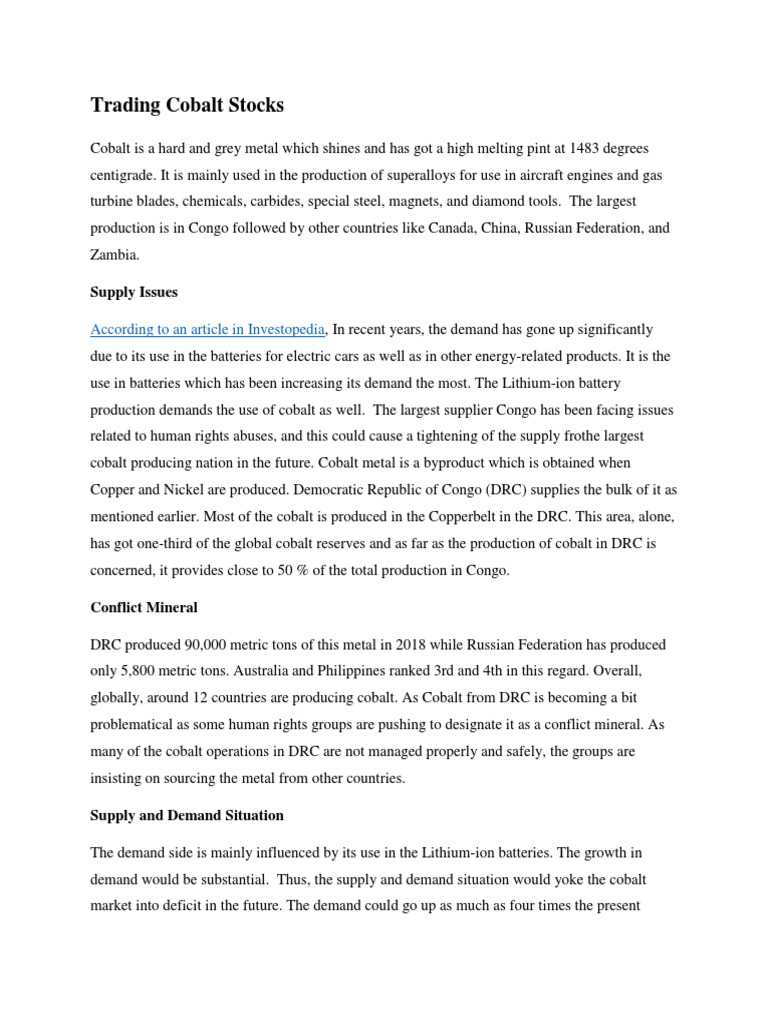 Top Cobalt Stocks and Market Insights | PDF | Cobalt | Futures Contract
