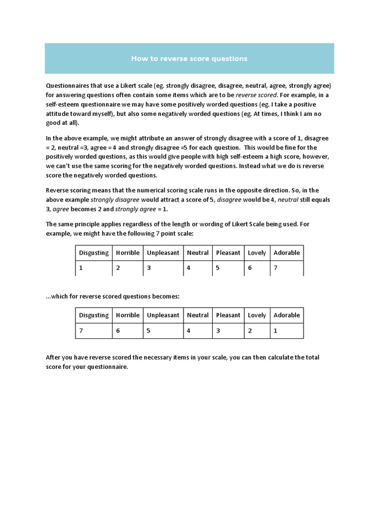 Reverse Scoring in Likert Questionnaires | PDF