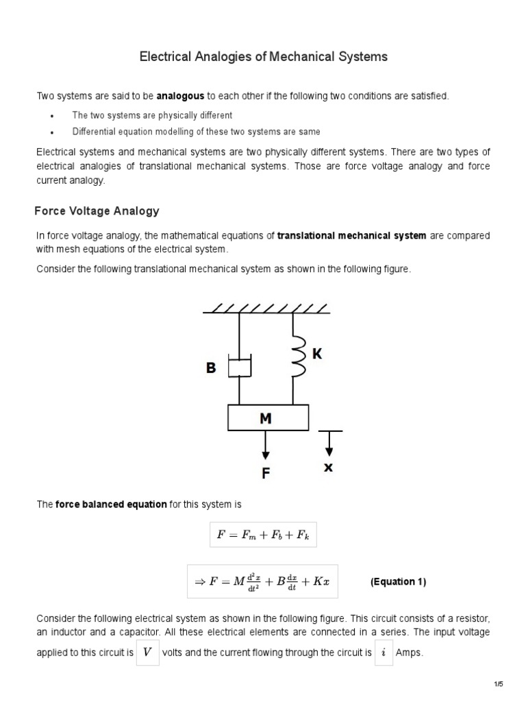 Analogies In Control System PDF Electrical Network Torque