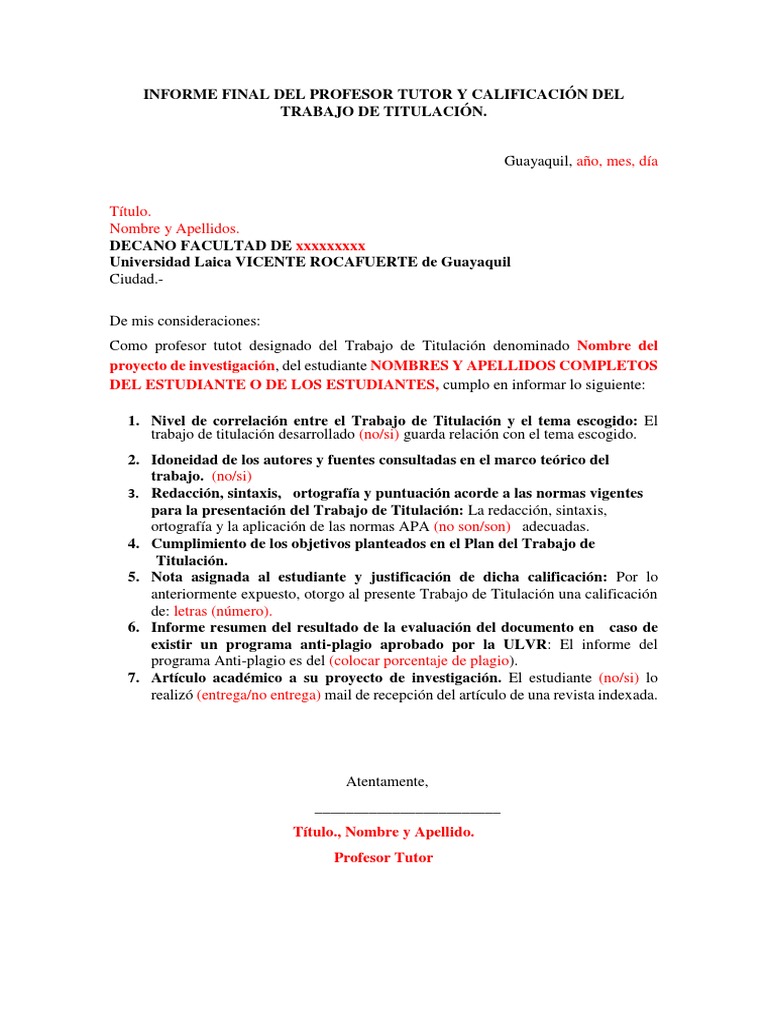 Informe Profesor TUTOR | PDF