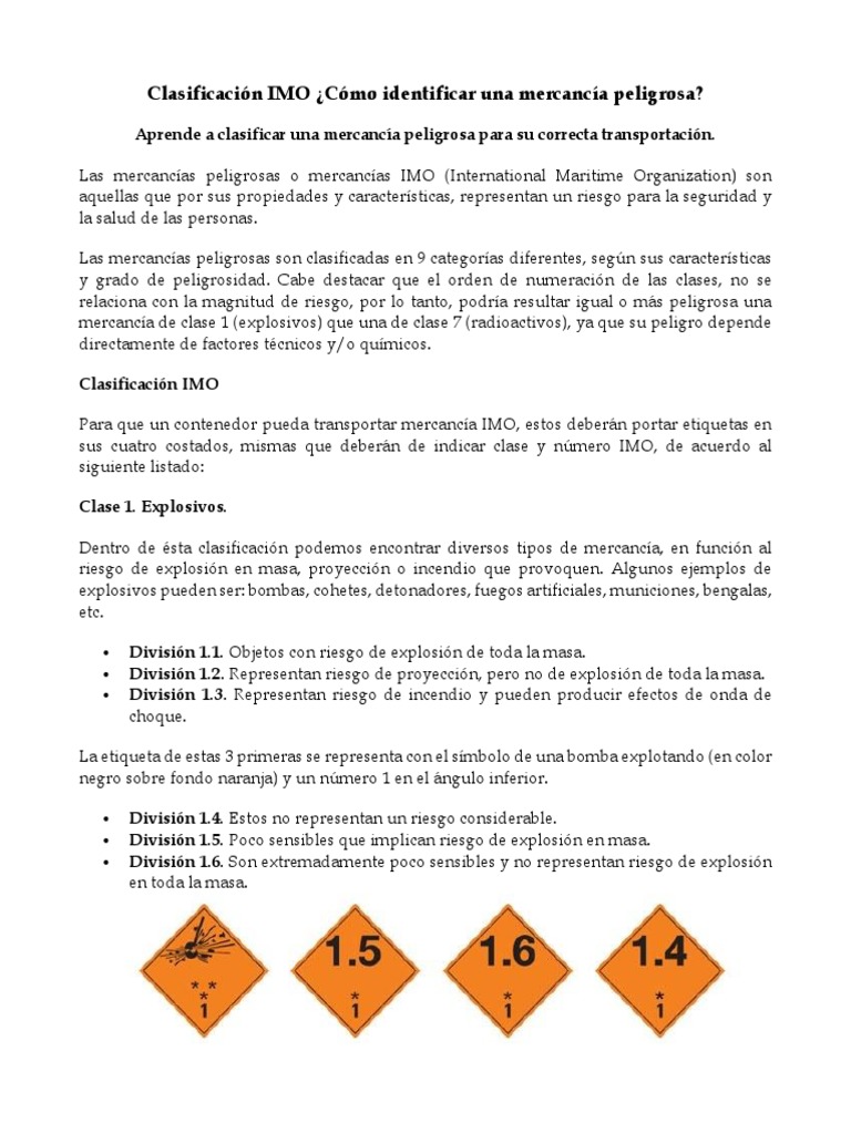 Clasificación de Mercancías Peligrosas IMO | PDF | Oxígeno ...