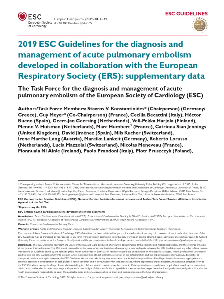 2019 ESC Guidelines For The Management of PE Supplementary Data | PDF ...