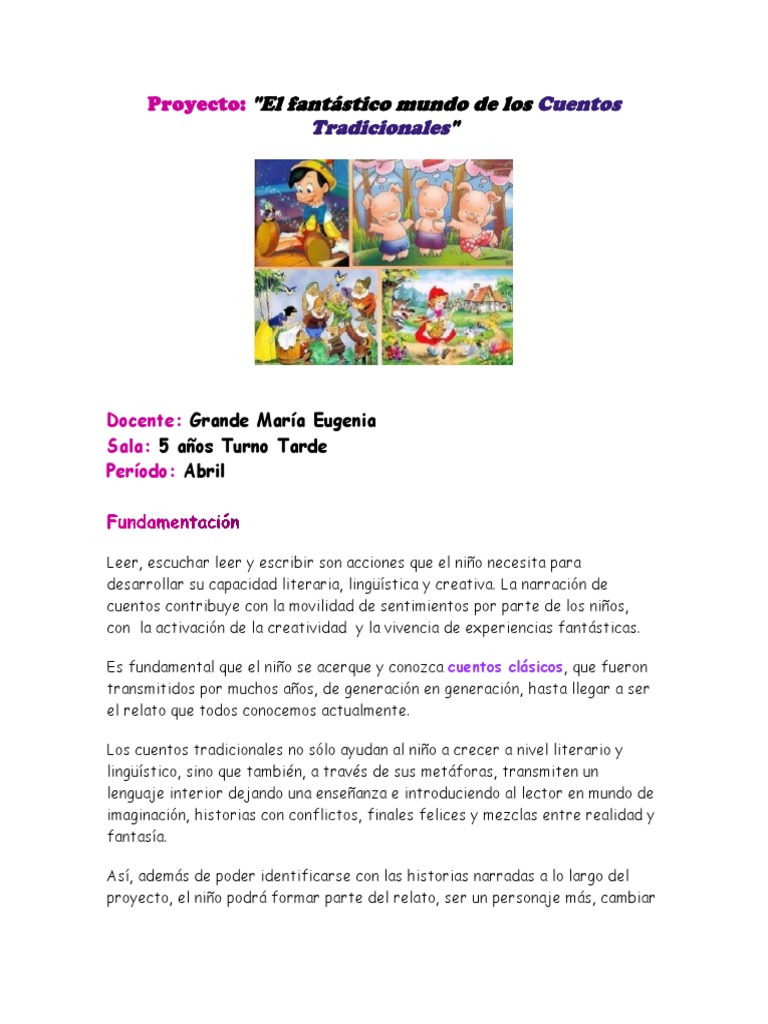 2proyecto Cuentos Tradicionales | PDF | Cuentos | Fantasía