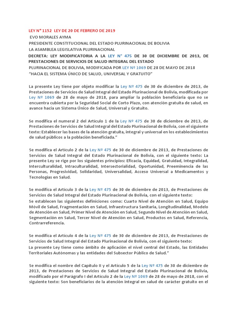 Ley 1152 Bolivia Legis | PDF | Gobierno | Bienestar